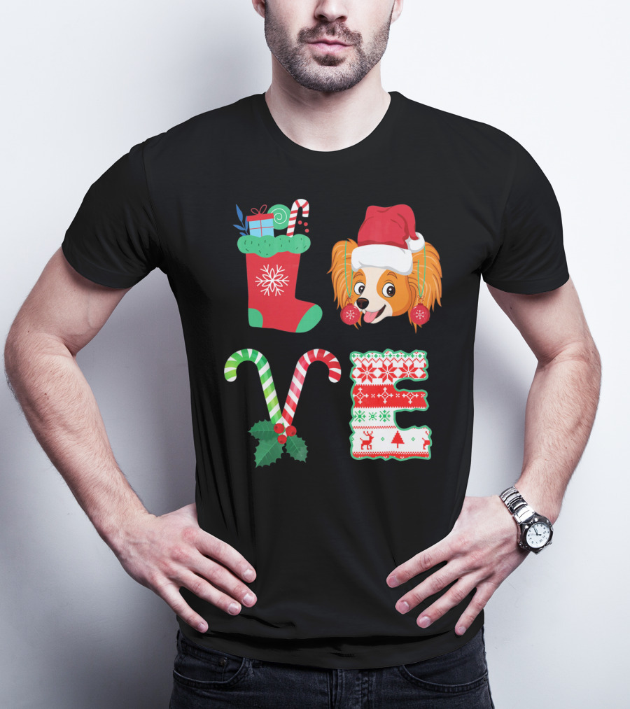 I Love My Papillon Christmas Dog Holiday Decorations T-Shirt
