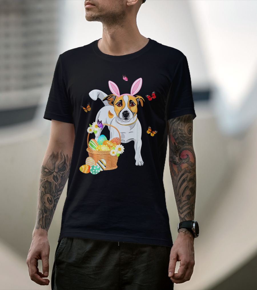 Jack Russell Bunny Hat Easter Eggs Basket Butterflies T-Shirt