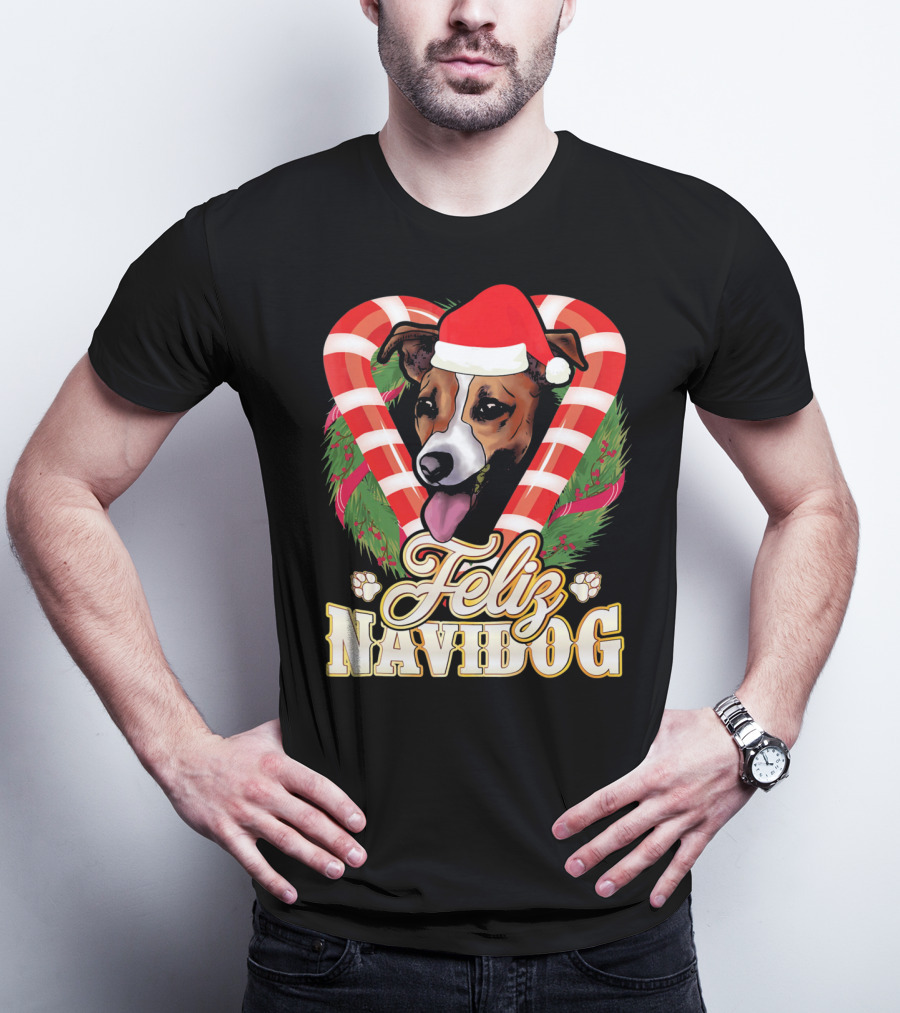 Feliz Navidog Jack Russell Terrier Santa Claus T-Shirt