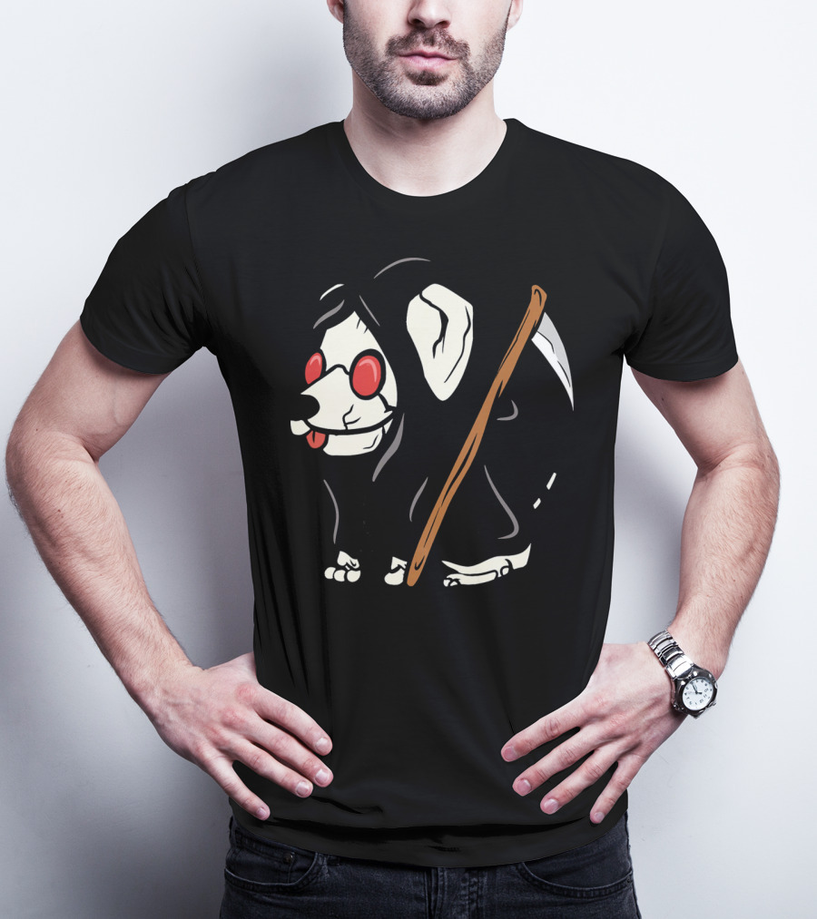 Jack Russell Terrier Reaper With Scythe And Red Glasses T-Shirt