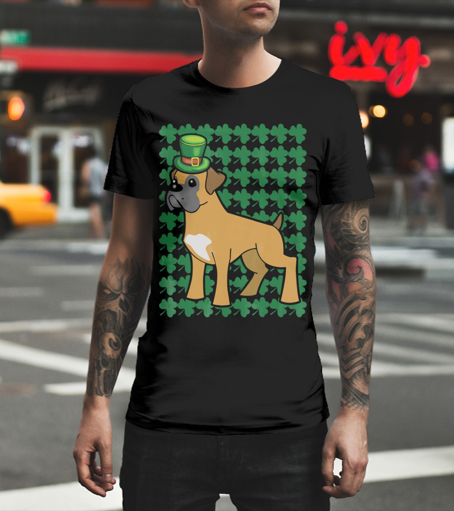 Leprechaun Boxer Dog With Clover T-Shirt