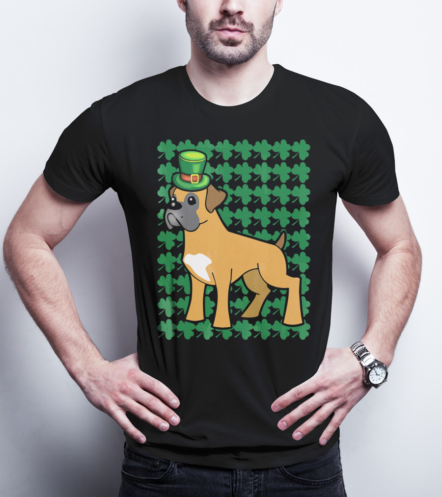 Leprechaun Boxer Dog With Clover T-Shirt