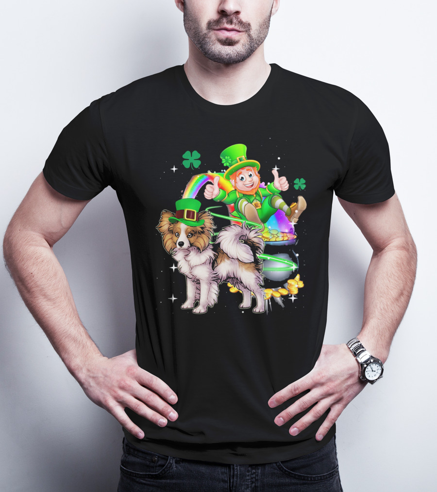 Leprechaun Papillon St Patrick's Day Shamrock Rainbow Pot Of Gold T-Shirt