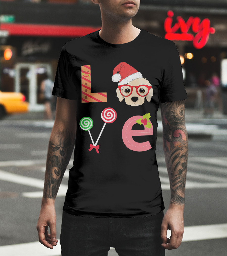 Love Cocker Spaniel Santa Christmas Dog Lollipop Glasses T-Shirt