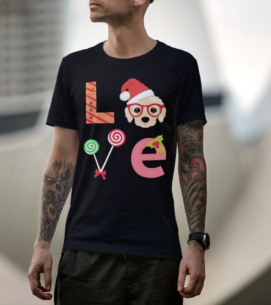 Love Cocker Spaniel Santa Christmas Dog Lollipop Glasses T-Shirt