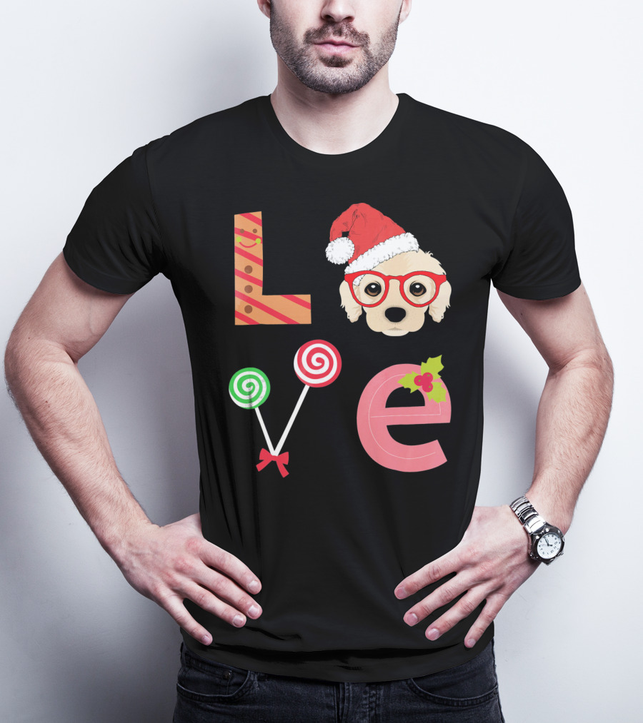 Love Cocker Spaniel Santa Christmas Dog Lollipop Glasses T-Shirt