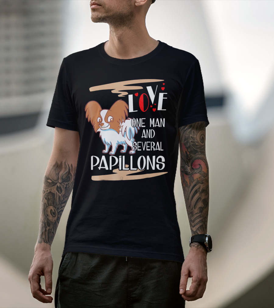 Love One Man And Several Papillons With Hearts T-Shirt