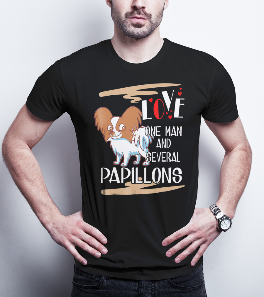 Love One Man And Several Papillons With Hearts T-Shirt