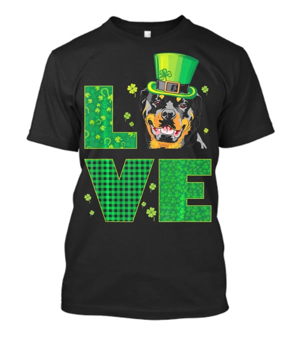 Love Rottweiler St. Patrick's Day Hat Green Shamrock Leaf T-Shirt