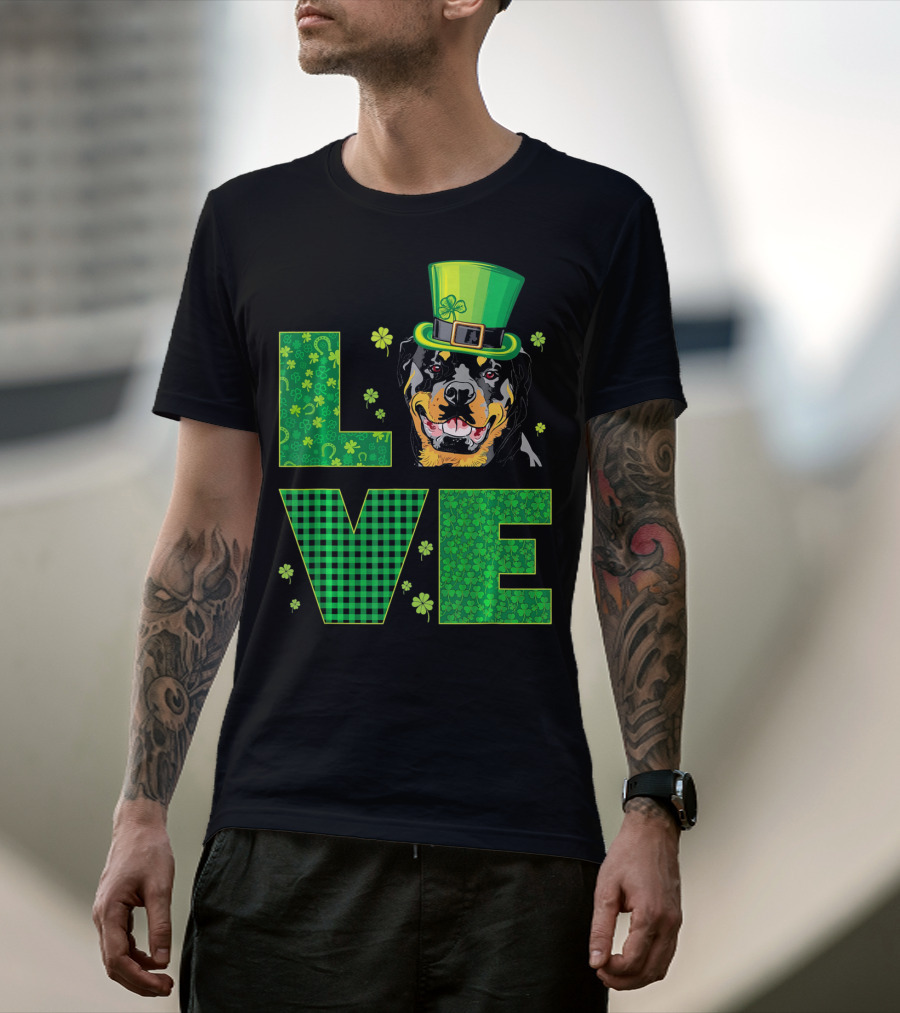 Love Rottweiler St. Patrick's Day Hat Green Shamrock Leaf T-Shirt