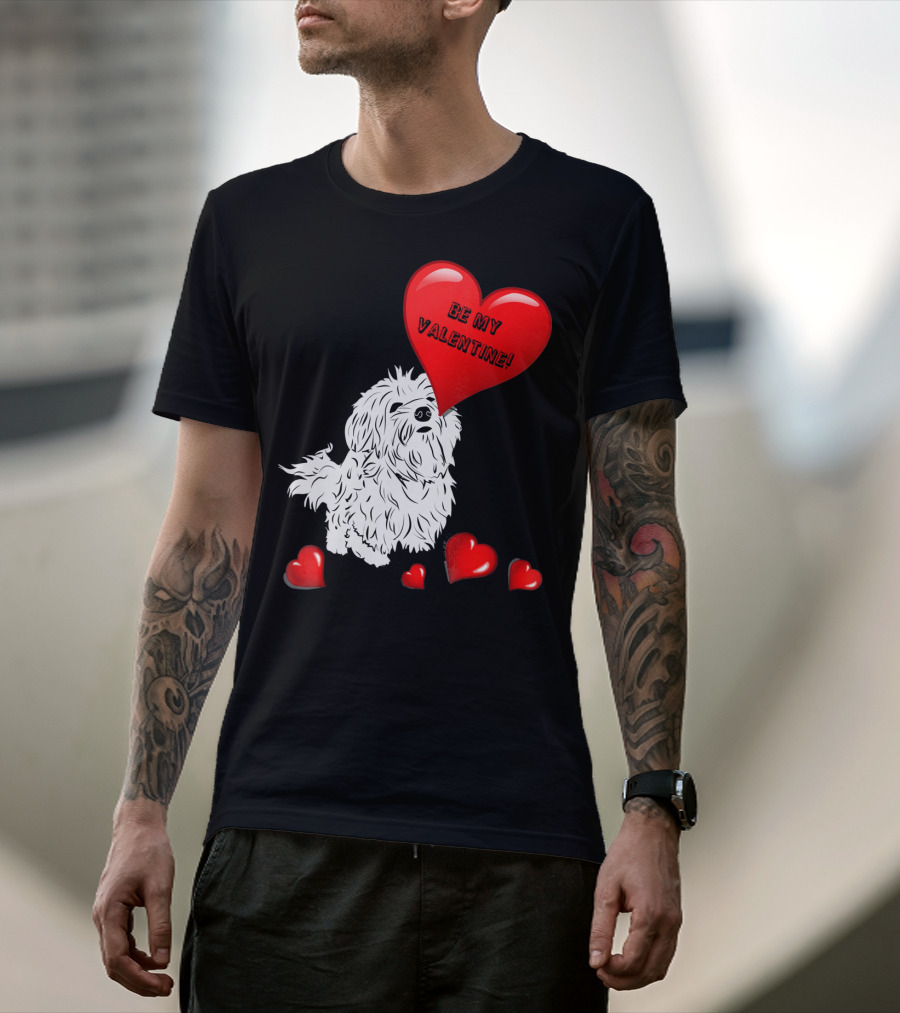 Be My Valentine Maltese Dogs In Love With Red Hearts T-Shirt