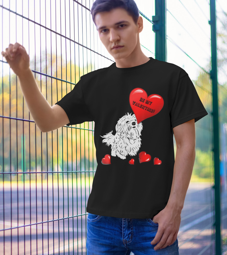 Be My Valentine Maltese Dogs In Love With Red Hearts T-Shirt