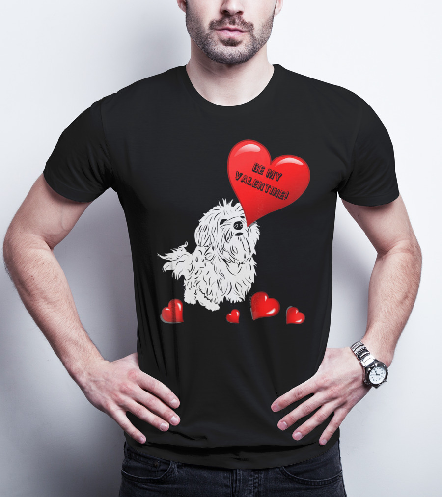 Be My Valentine Maltese Dogs In Love With Red Hearts T-Shirt