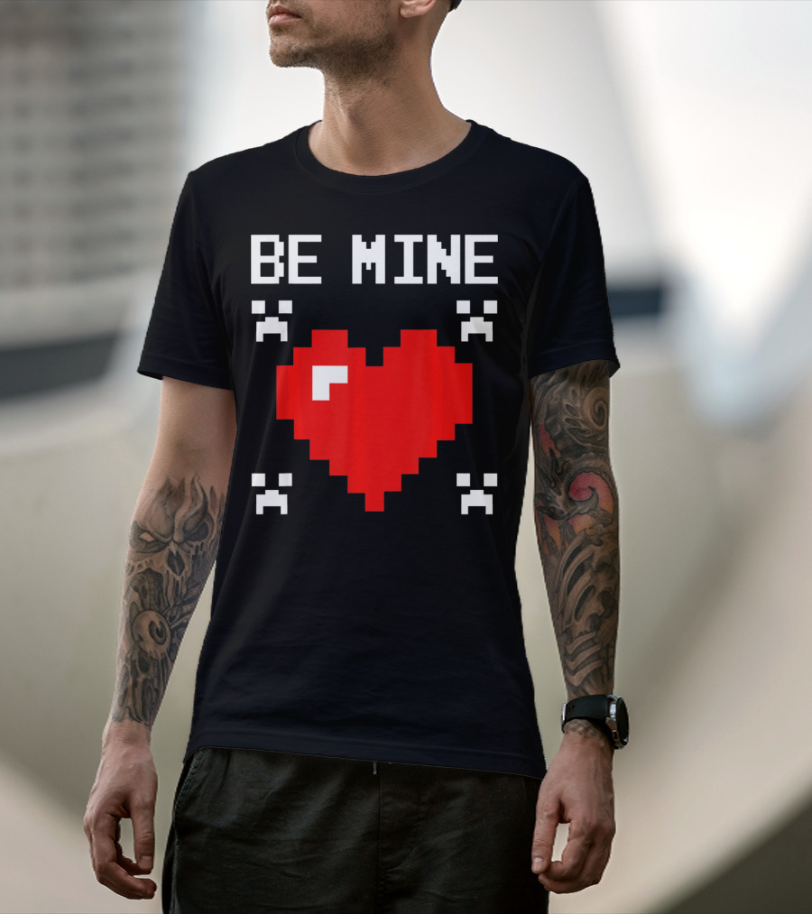 Be Mine Valentines Day Pixel Heart Design For Bo T-Shirt