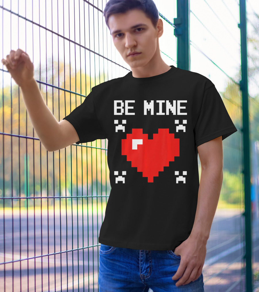 Be Mine Valentines Day Pixel Heart Design For Bo T-Shirt