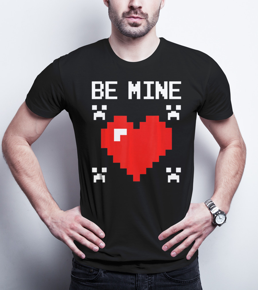 Be Mine Valentines Day Pixel Heart Design For Bo T-Shirt