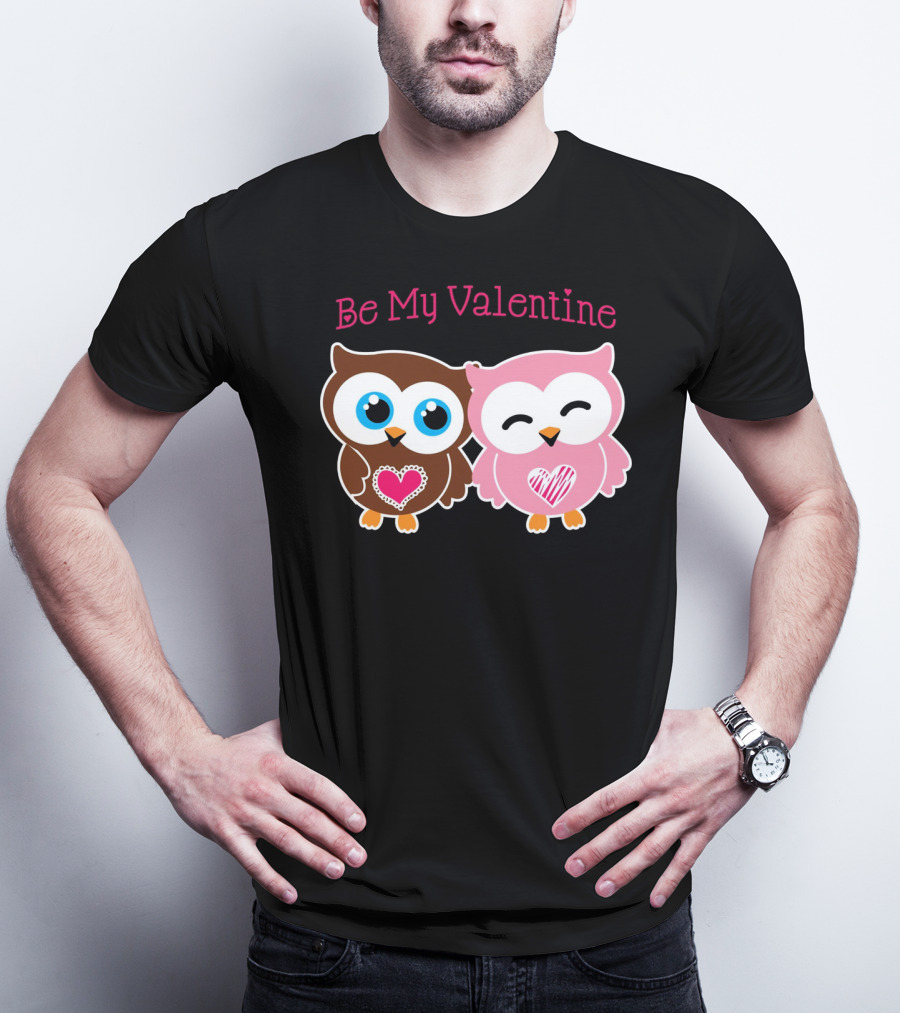Be My Valentine Cute Valentines Day Heart Owls T-Shirt