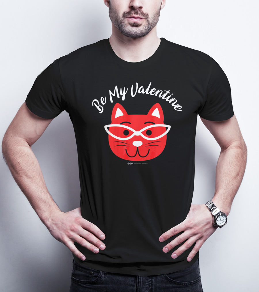 Be My Valentine Valentines Day Cat Drawing With Glasses T-Shirt