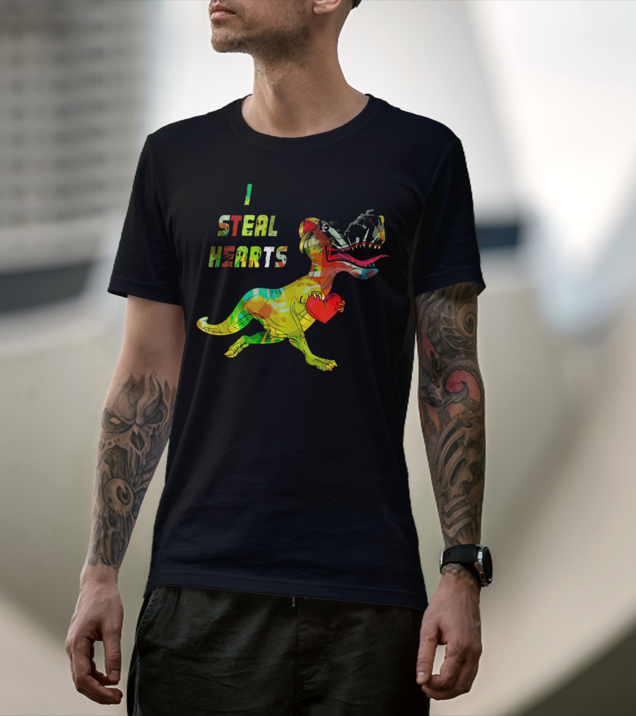 Boys Retro Vintage Dinosaur I Steal Hearts T-Shirt