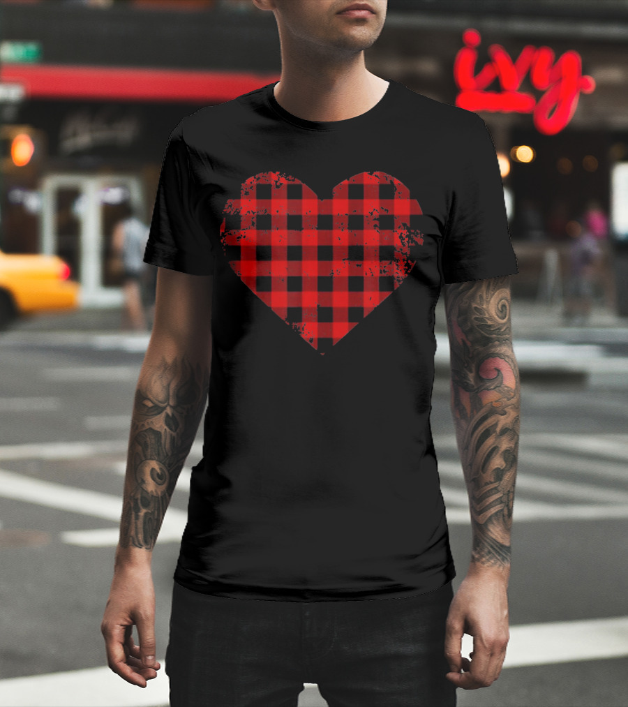 Big Heart Red Plaid Cool Valenti Grunge T-Shirt