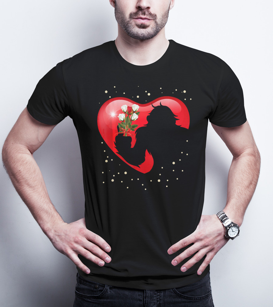 Bigfoot Red Heart White Flower Valentine's Day T-Shirt