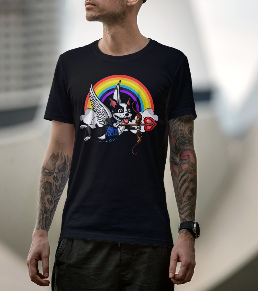 Boston Terrier Cupid Rainbow Valentine's Day T-Shirt