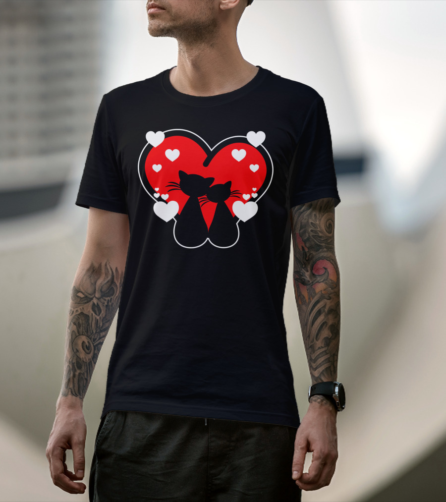 Cat Love Heart Valentines With Silhouette Cats And Hearts T-Shirt