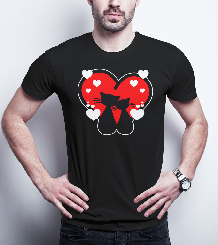 Cat Love Heart Valentines With Silhouette Cats And Hearts T-Shirt