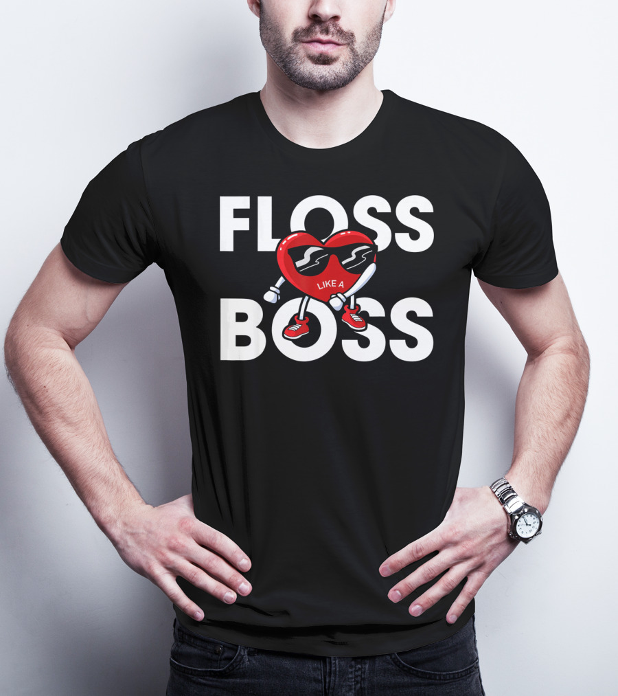 Floss Like A Boss Boys Valentines Day Kids Heart T-Shirt