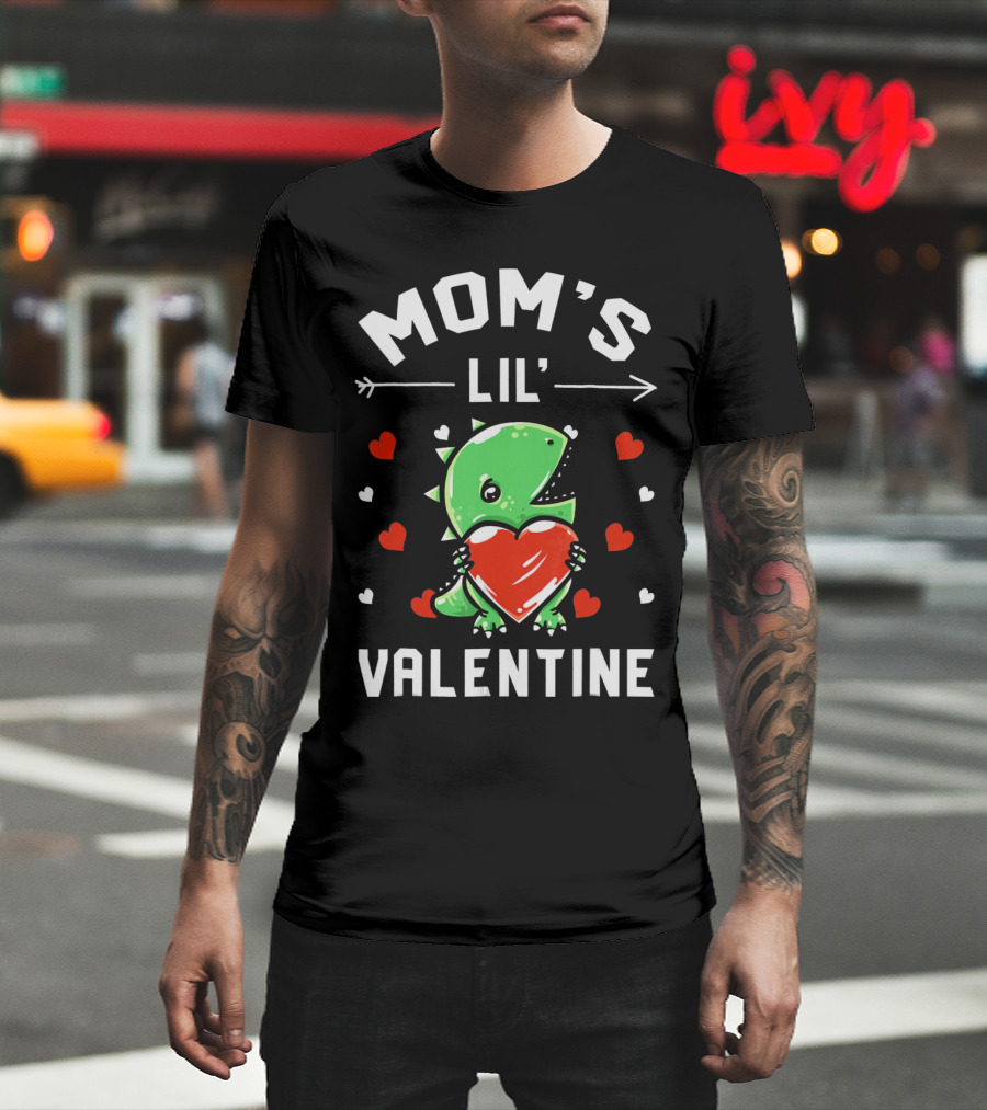 Moms Lil Valentine Dinosaur Holding Heart T-Shirt