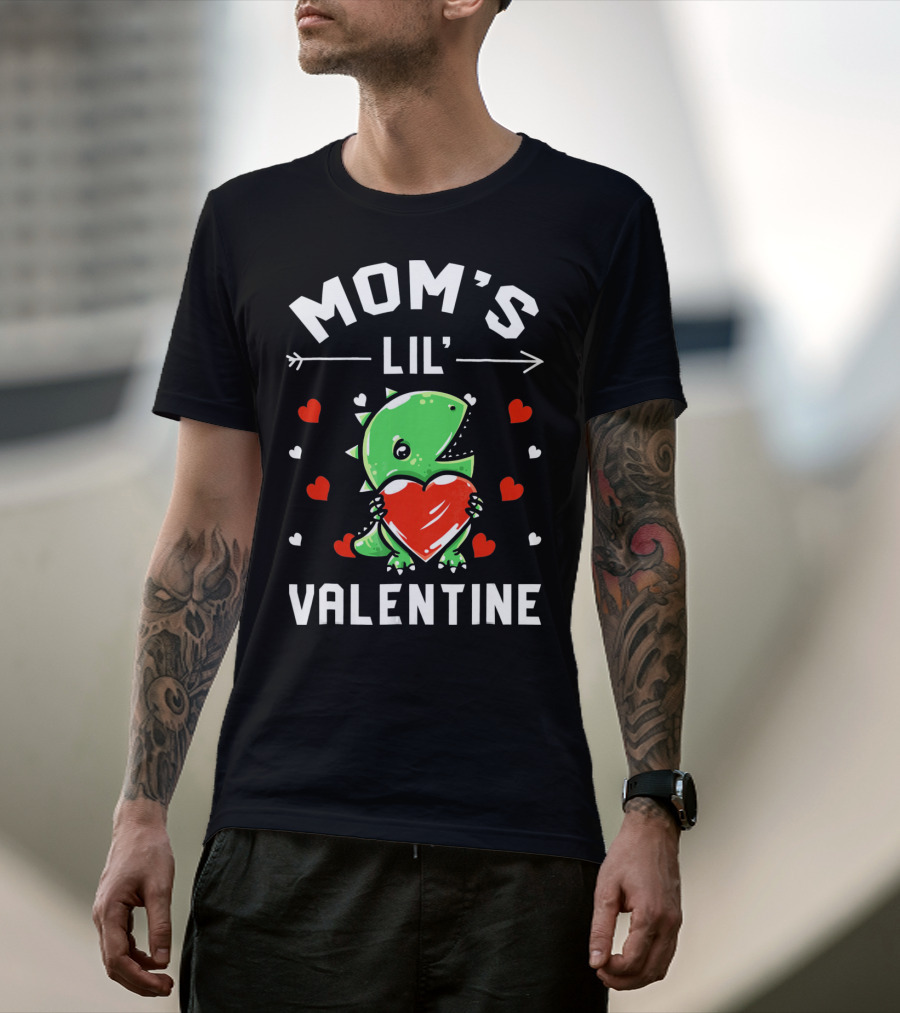 Moms Lil Valentine Dinosaur Holding Heart T-Shirt