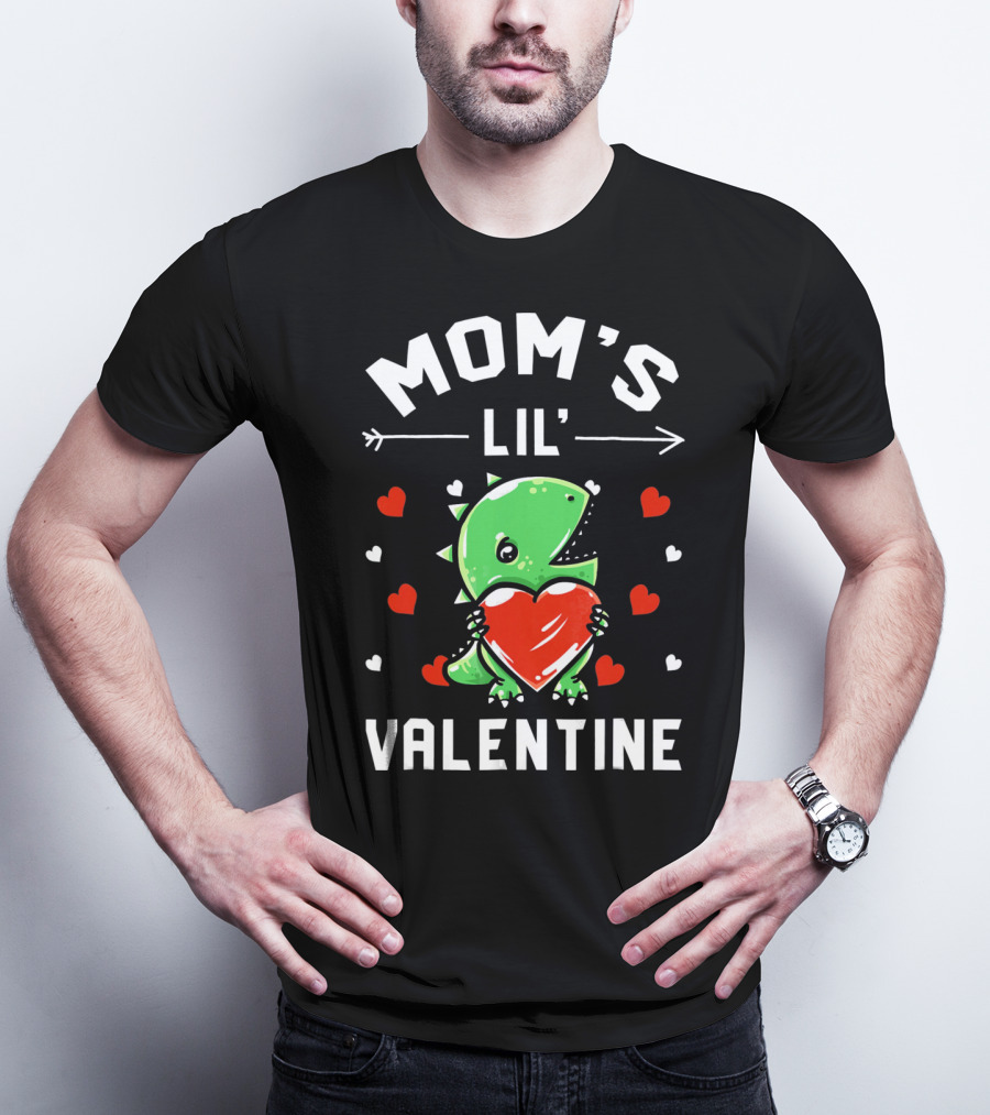 Moms Lil Valentine Dinosaur Holding Heart T-Shirt