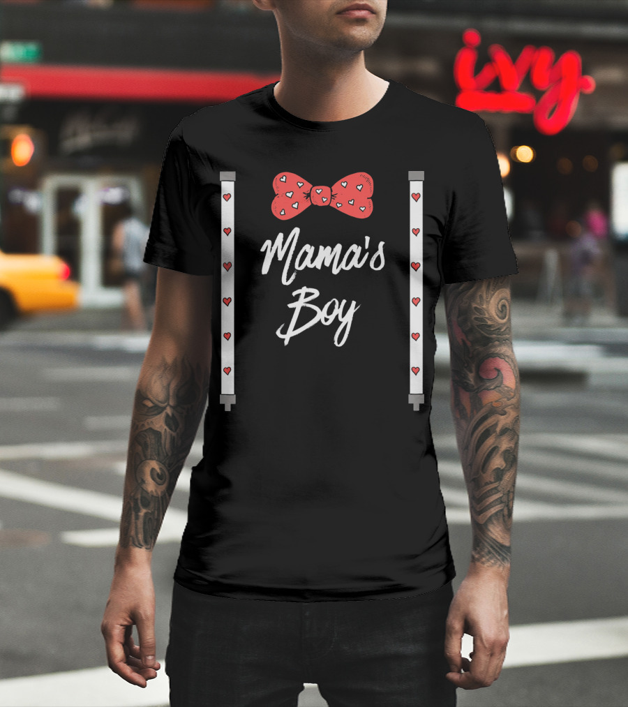 Mama's Boy Valentine's Day Red Heart Bowtie T-Shirt