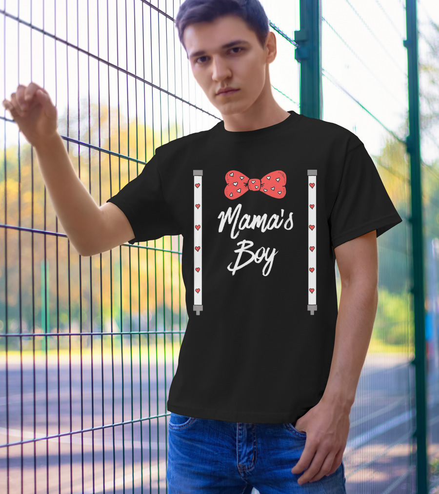 Mama's Boy Valentine's Day Red Heart Bowtie T-Shirt