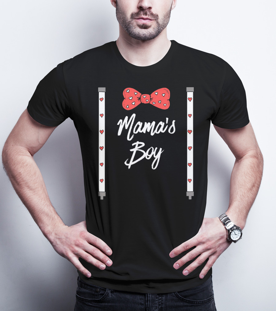 Mama's Boy Valentine's Day Red Heart Bowtie T-Shirt
