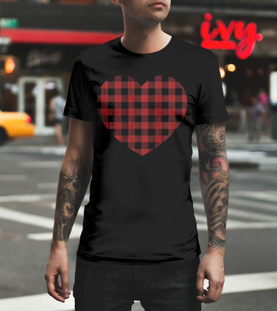 Buffalo Plaid Heart Checkered Pattern T-Shirt