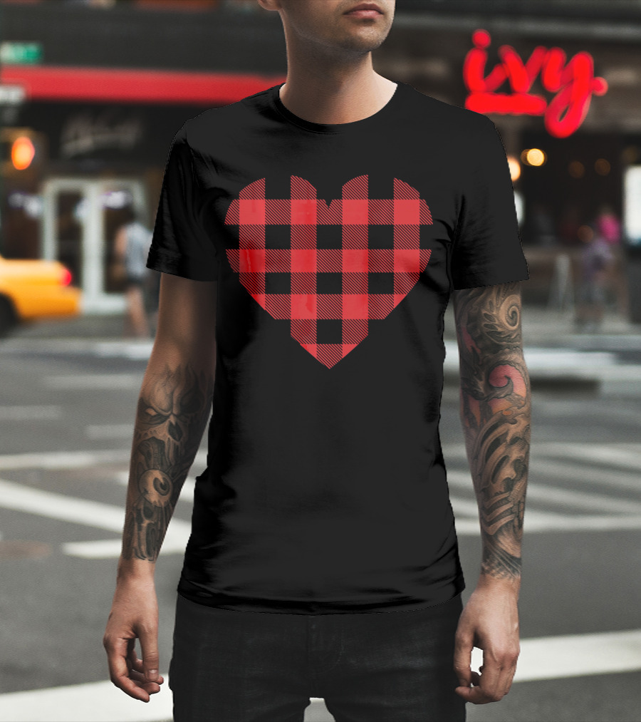 Buffalo Plaid Heart Valentines Buffalo Check T-Shirt