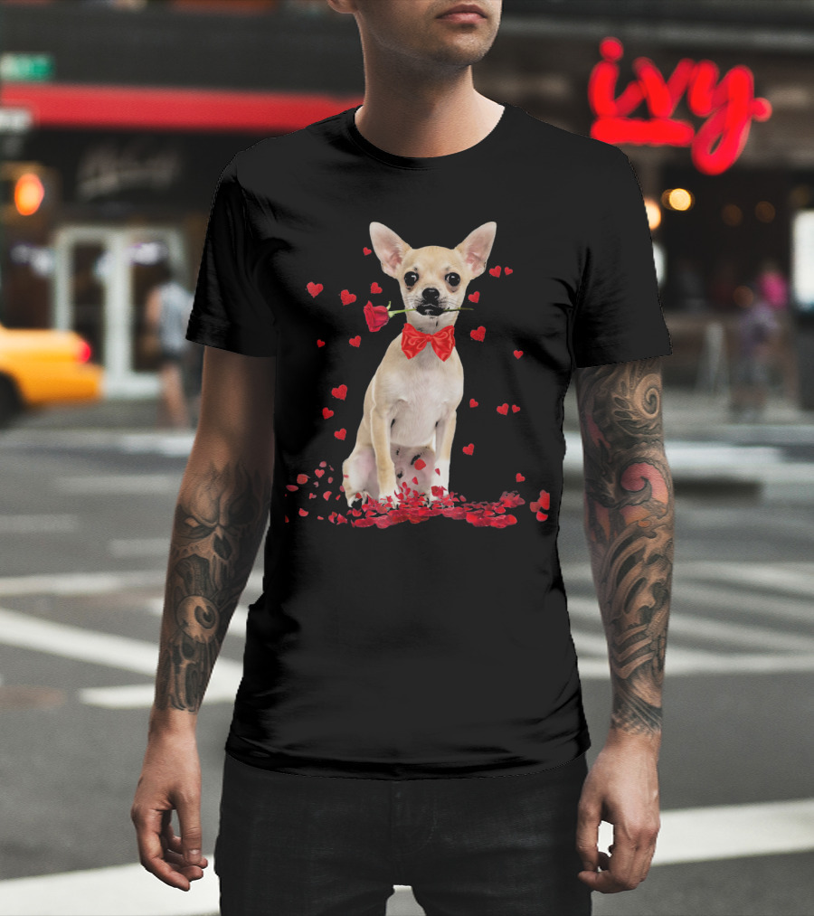 Chihuahua Valentine's Day Rose And Hearts T-Shirt