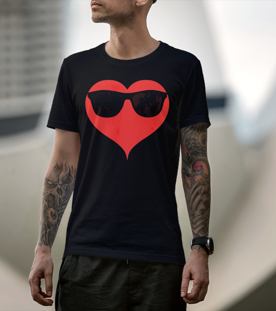 Cool Heart Valentine's Day Sunglasses Red Heart T-Shirt