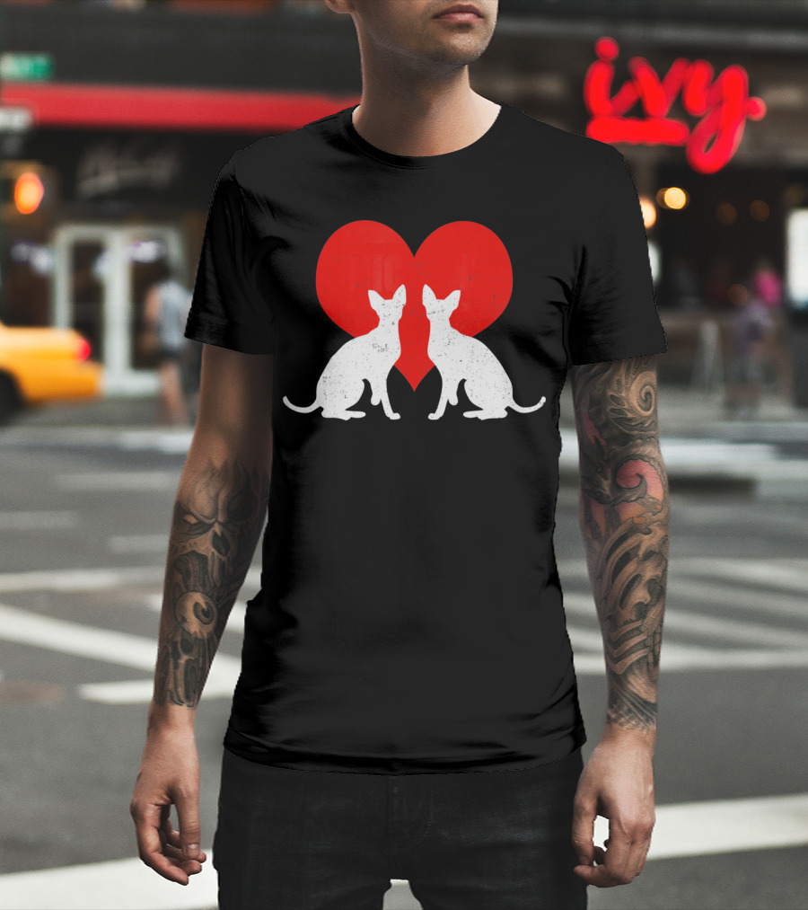 Cornish Rex Cats With Red Heart Valentines Day T-Shirt