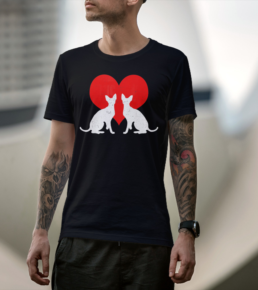Cornish Rex Cats With Red Heart Valentines Day T-Shirt