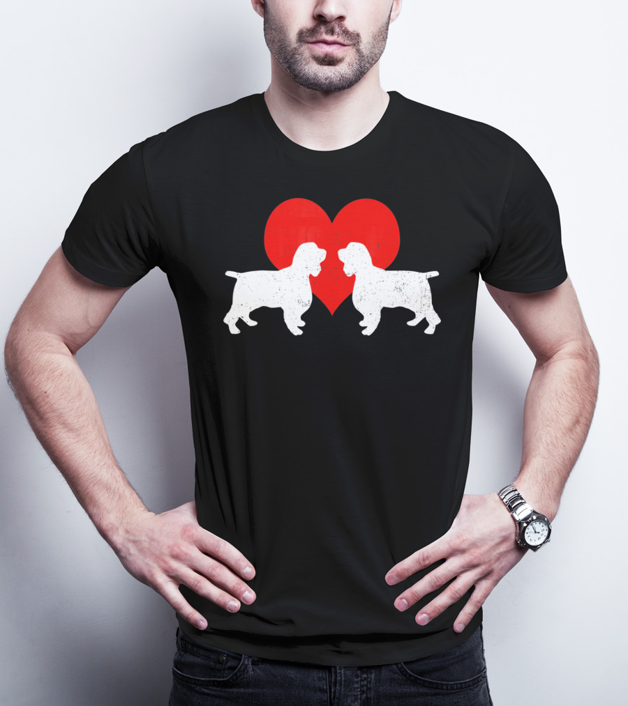 Couple English Springer Spaniel Dogs With Red Heart T-Shirt