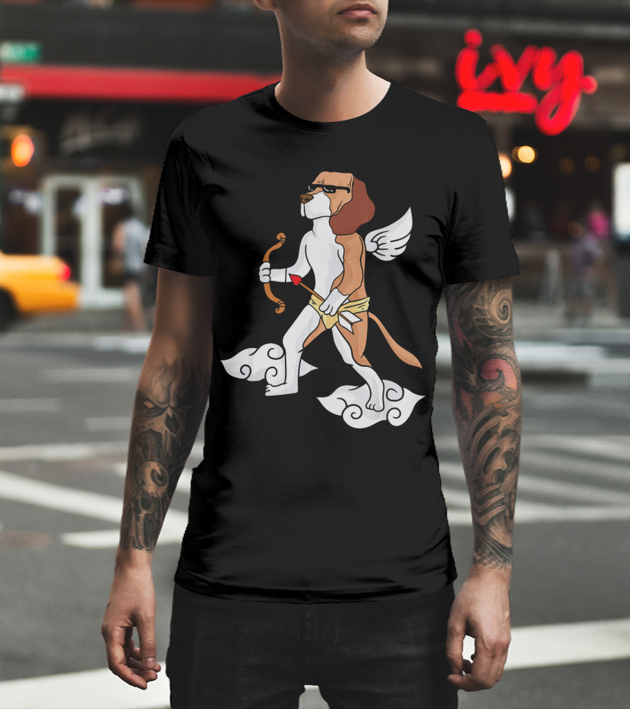 Cupid Beagle Dog Lovers Valentin Cloud Wings Bow Arrow Sunglasses T-Shirt