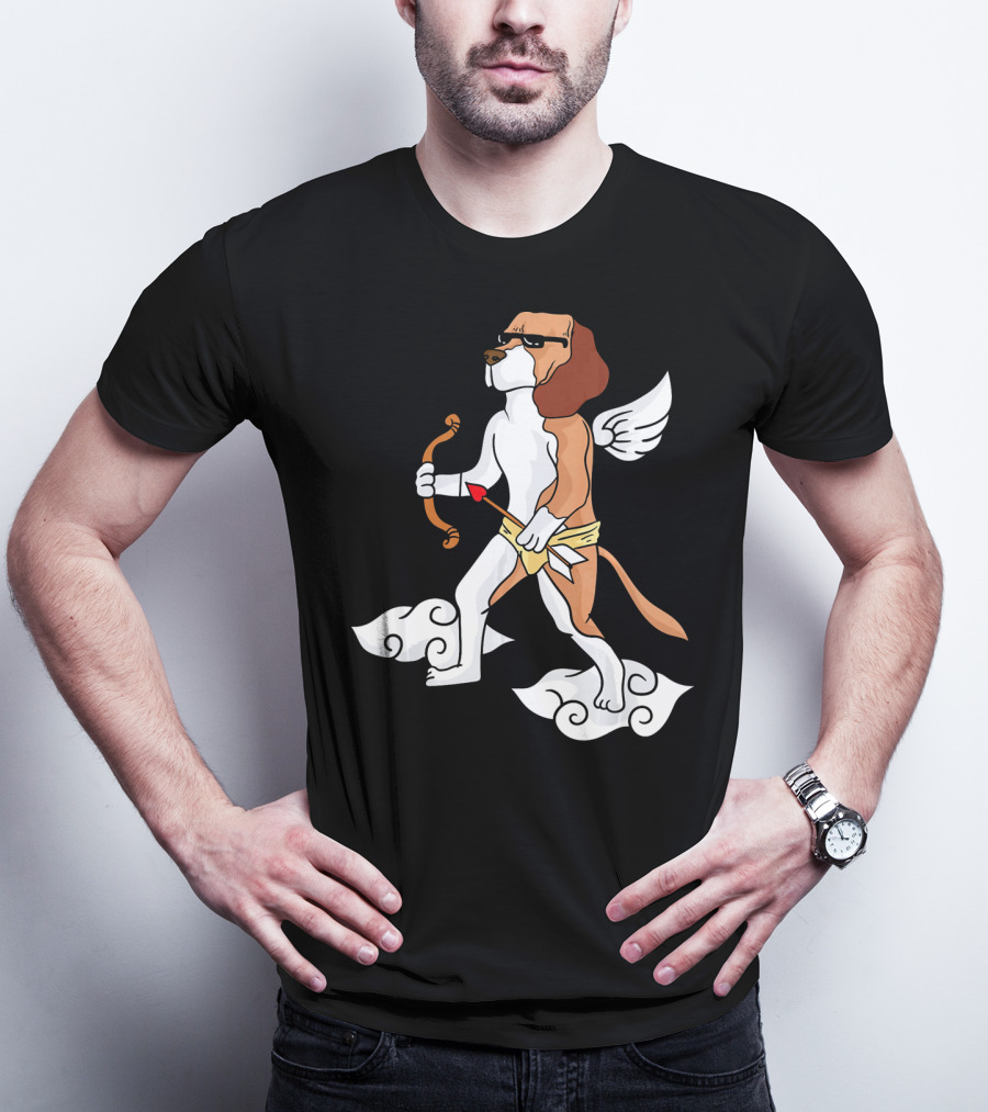 Cupid Beagle Dog Lovers Valentin Cloud Wings Bow Arrow Sunglasses T-Shirt