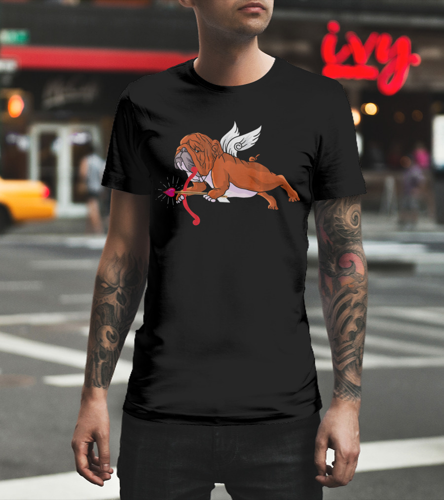 Cupid English Bulldog With Wings And Heart Arrow For Dog Lovers T-Shirt