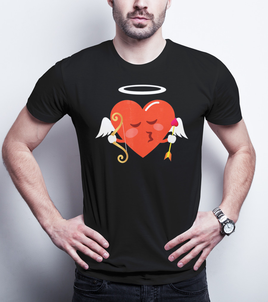 Cupid Heart Emoji Kiss Mwah Valent Winged Bow Arrow Halo T-Shirt