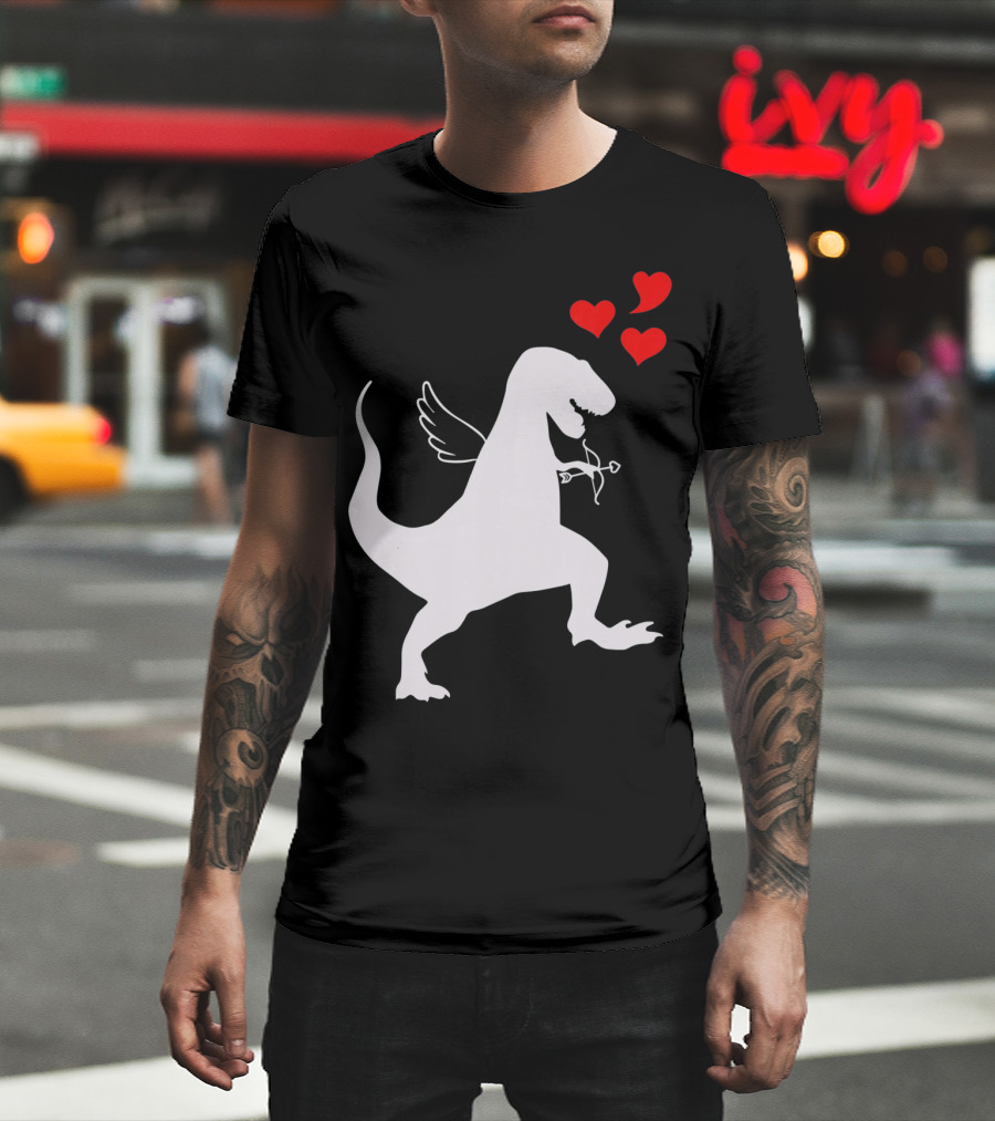 Cupid Rex Dinosaur Funny Valentines Dinosaur With Wings And Hearts T-Shirt