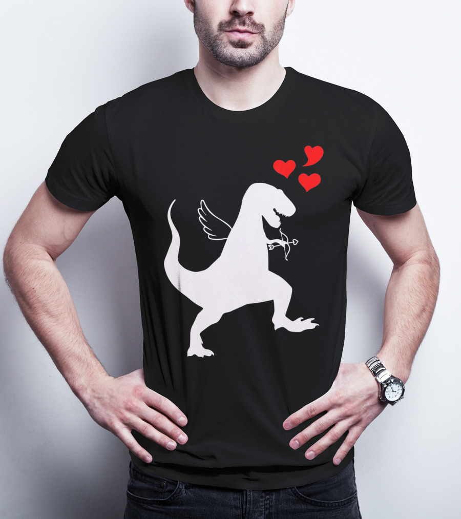 Cupid Rex Dinosaur Funny Valentines Dinosaur With Wings And Hearts T-Shirt