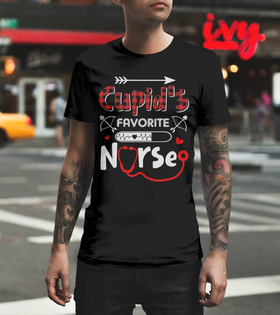 Cupid's Favorite Nurse Valentine's Day Heart Stethoscope And Arrow T-Shirt