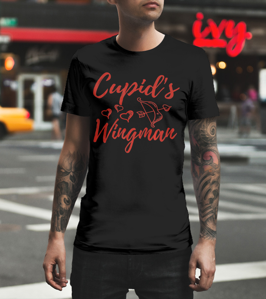 Cupid's Wingman Funny Valentine's Day Bow Hearts T-Shirt